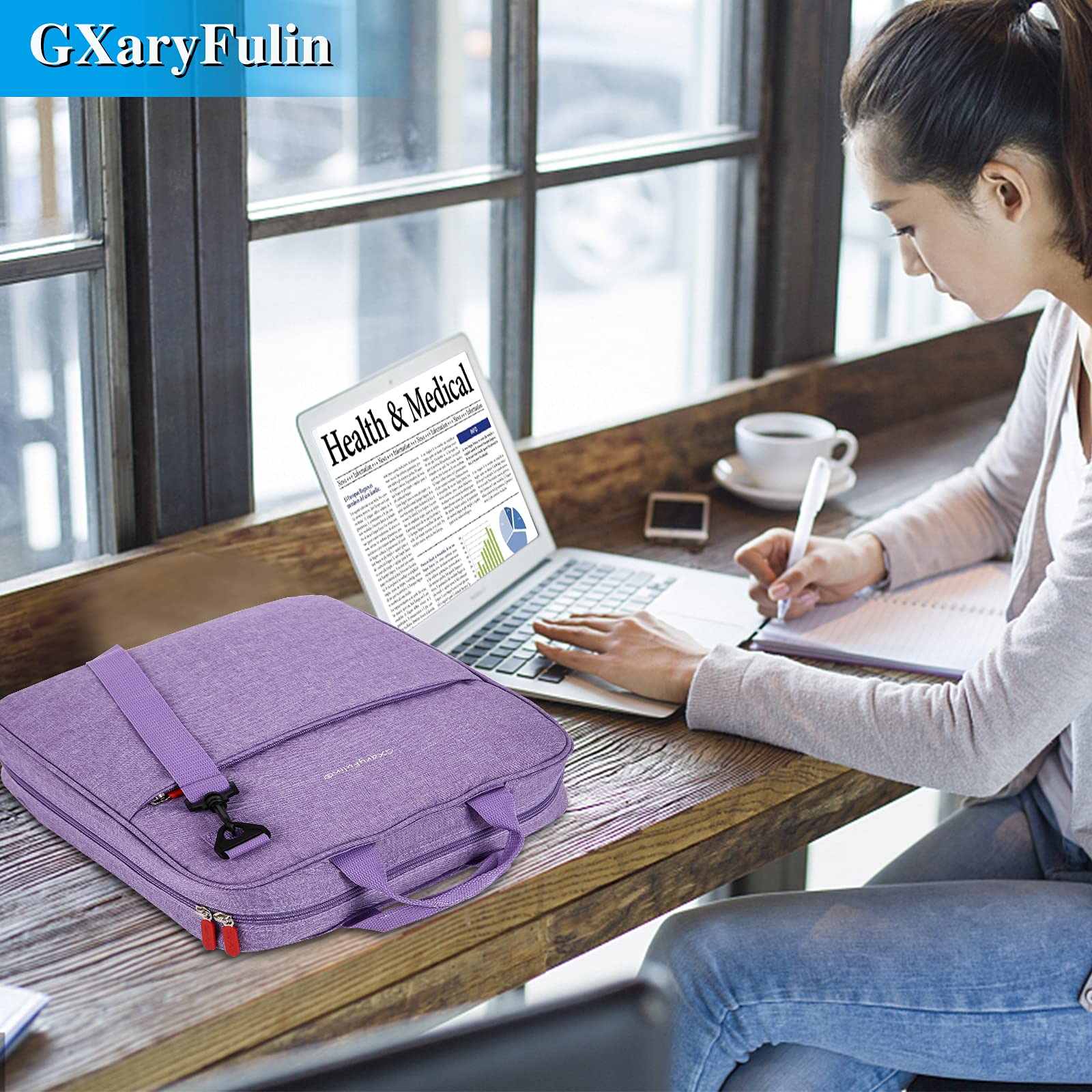 GXaryFulin Zipper Binder with Shoulder Strap & Handle, 3 O-Ring Binder for Office & School Supplies (2 inch, Blue)