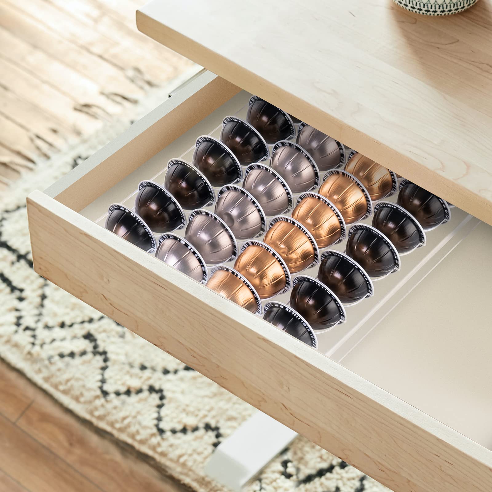 Sumerflos Coffee Pod Holder Storage Tray 15.75" L x 10.23" H for Vertuoline Capsule, Drawer Insert Organizer Holds 40 Pods Drawer of Kitchen, Home, Office - Clear