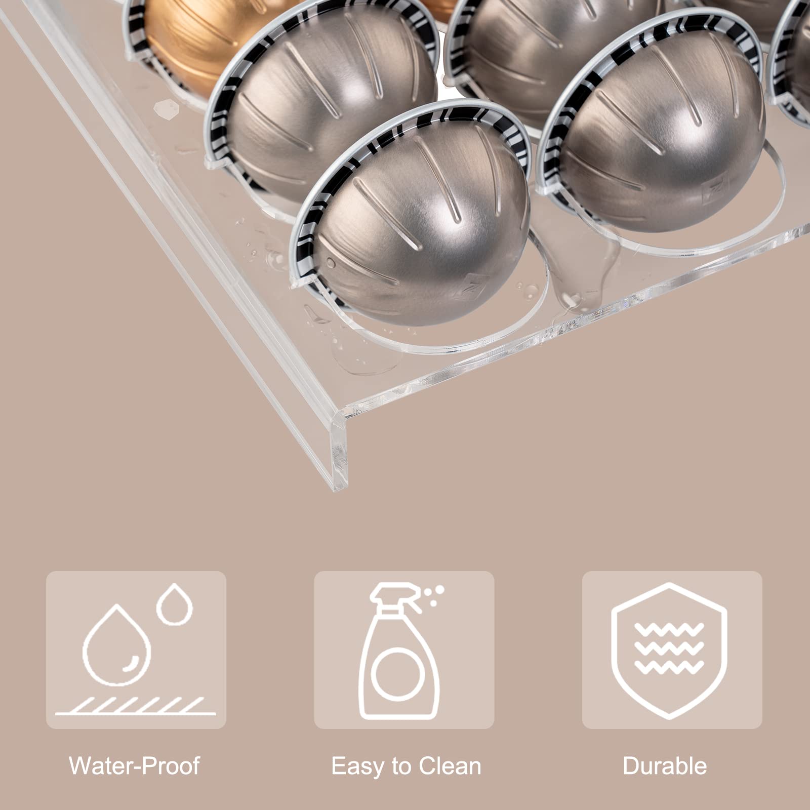 Sumerflos Coffee Pod Holder Storage Tray 15.75" L x 10.23" H for Vertuoline Capsule, Drawer Insert Organizer Holds 40 Pods Drawer of Kitchen, Home, Office - Clear