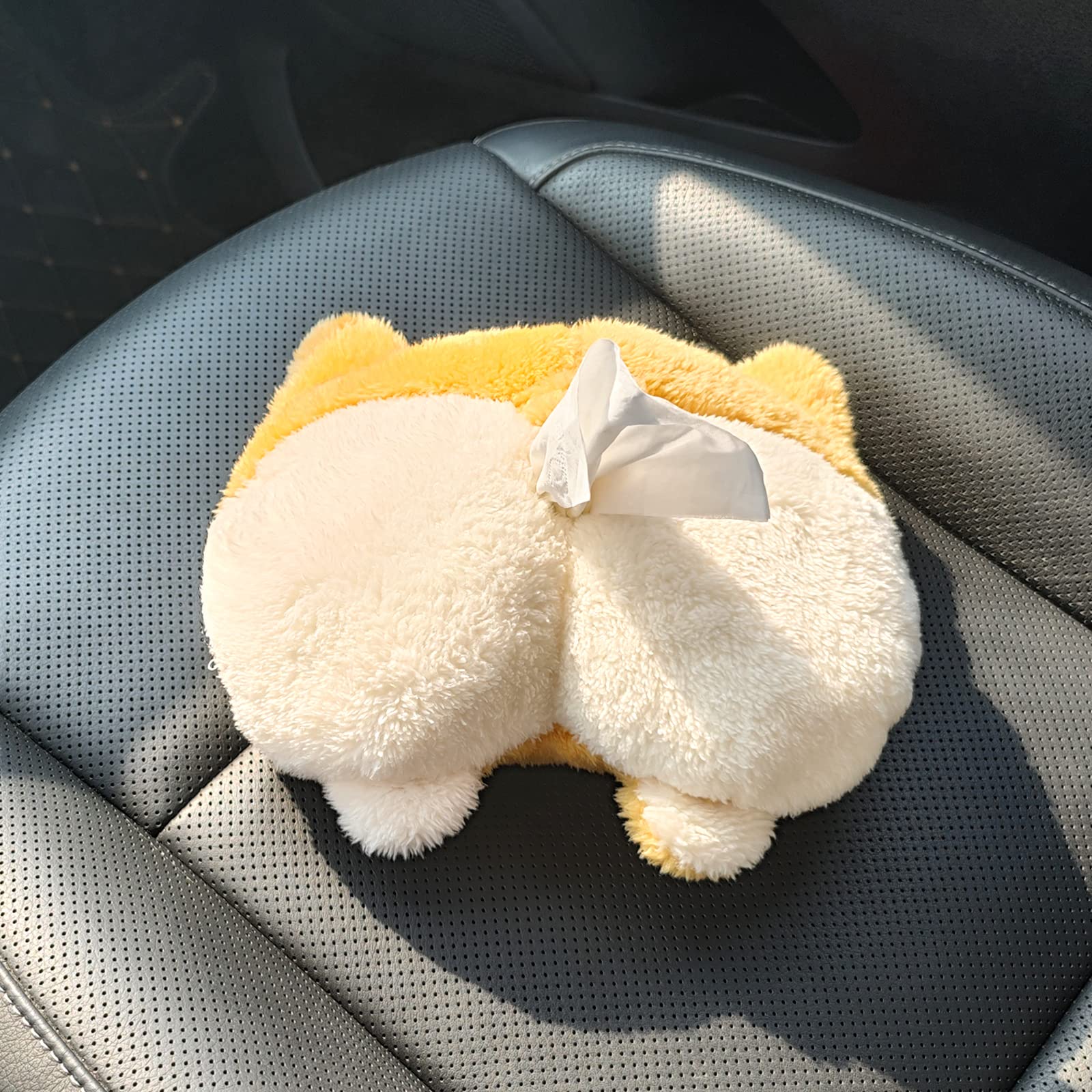 VOSAREA Tissue Box Cover Soft Adorable Corgi Butt Shaped Creative Storage Bag Hanging Pouch Tissue Box Wrapper Paper Organizer Dispenser for Car Home Bathroom Vanity Countertop Tabletop