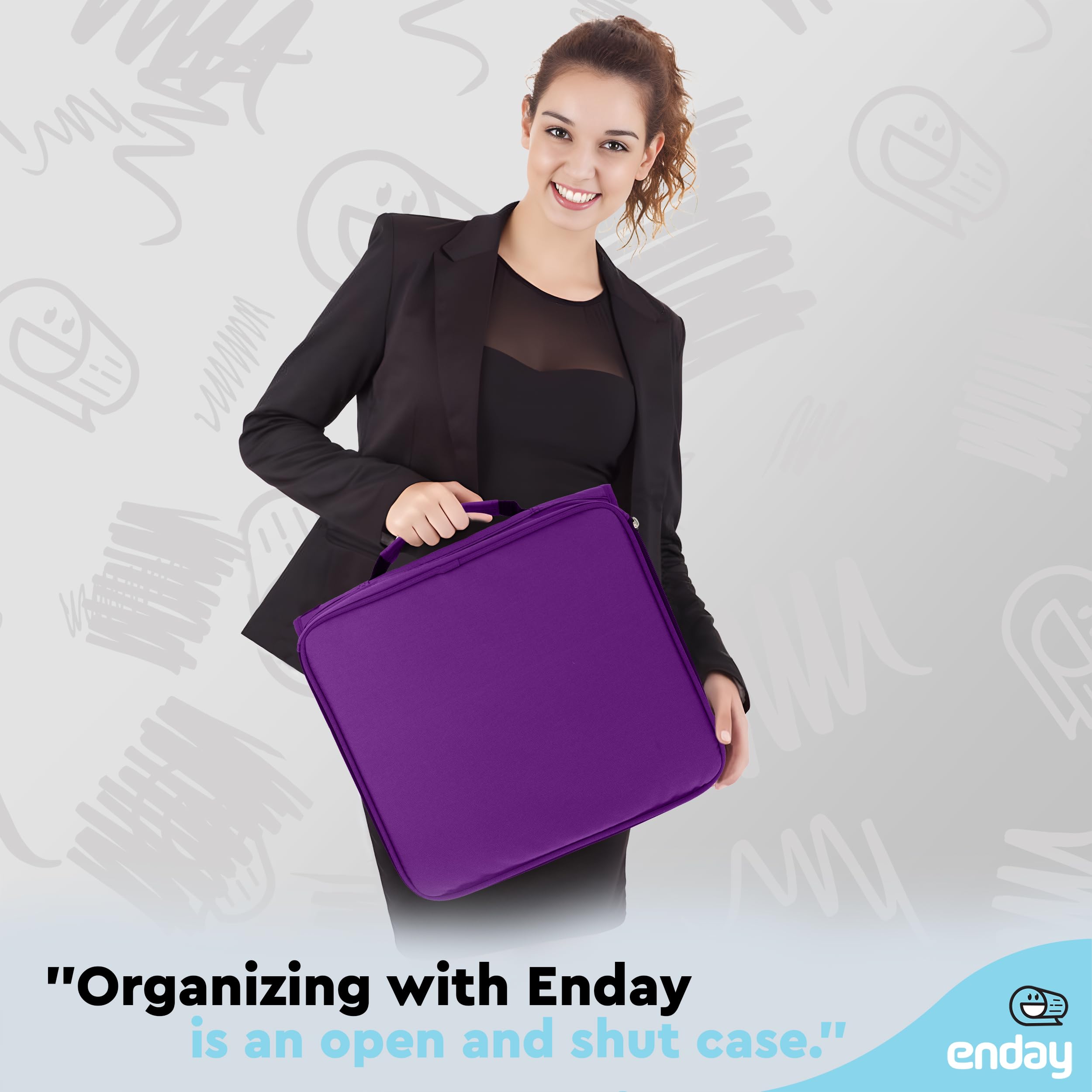 Enday 2 Inch Zipper Binder - 880 Sheet Capacity, 5 Pockets, Expanding File Folder with Durable Handle, Multiple Pockets School Binder Organizer, Purple