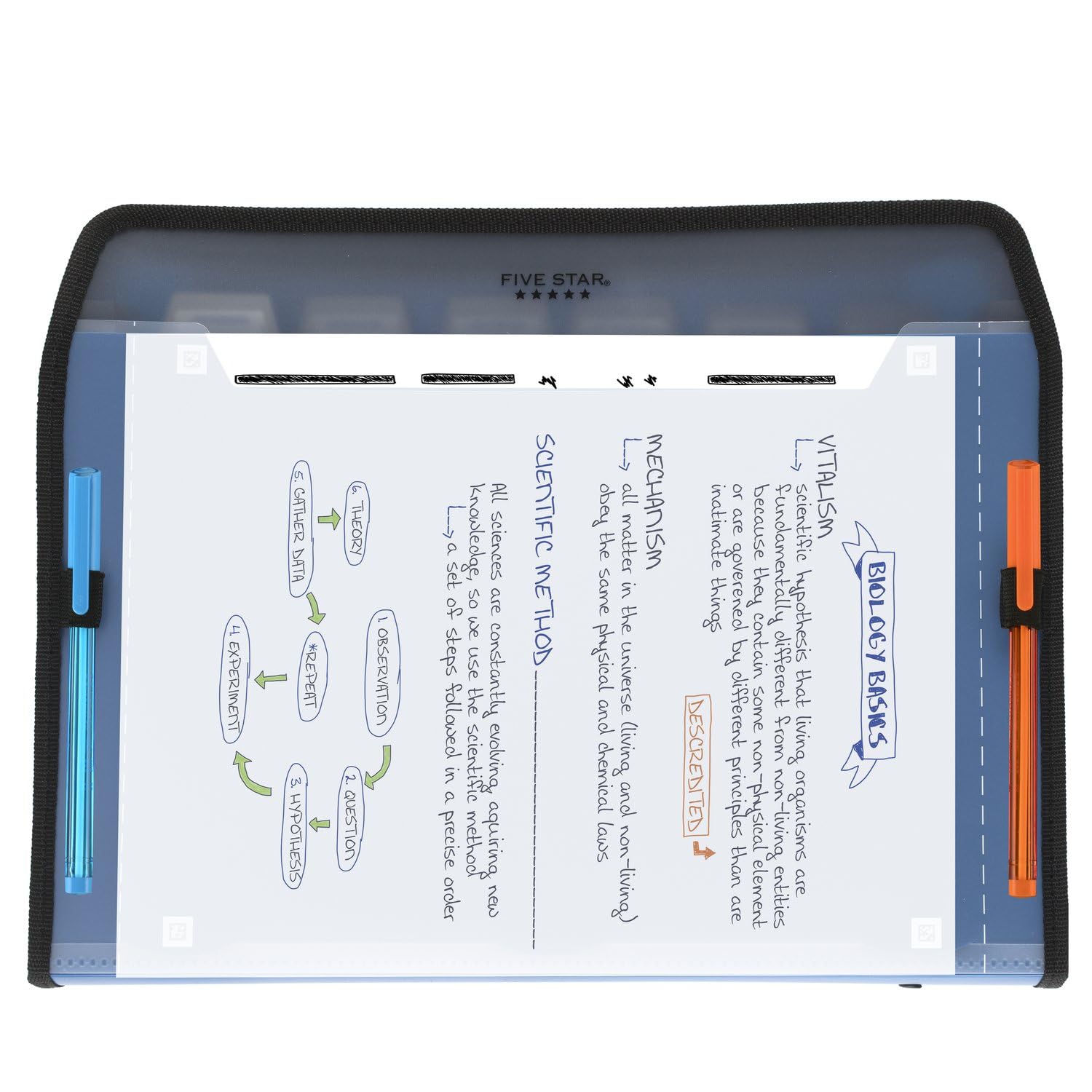 Five Star 7 Pocket Expanding File Organizer + Study App, Plastic Expandable File Folders with Customizable Tabs & Clear Cover, Holds 11" x 8-1/2", Zipper Closure, Pacific Blue (72711)