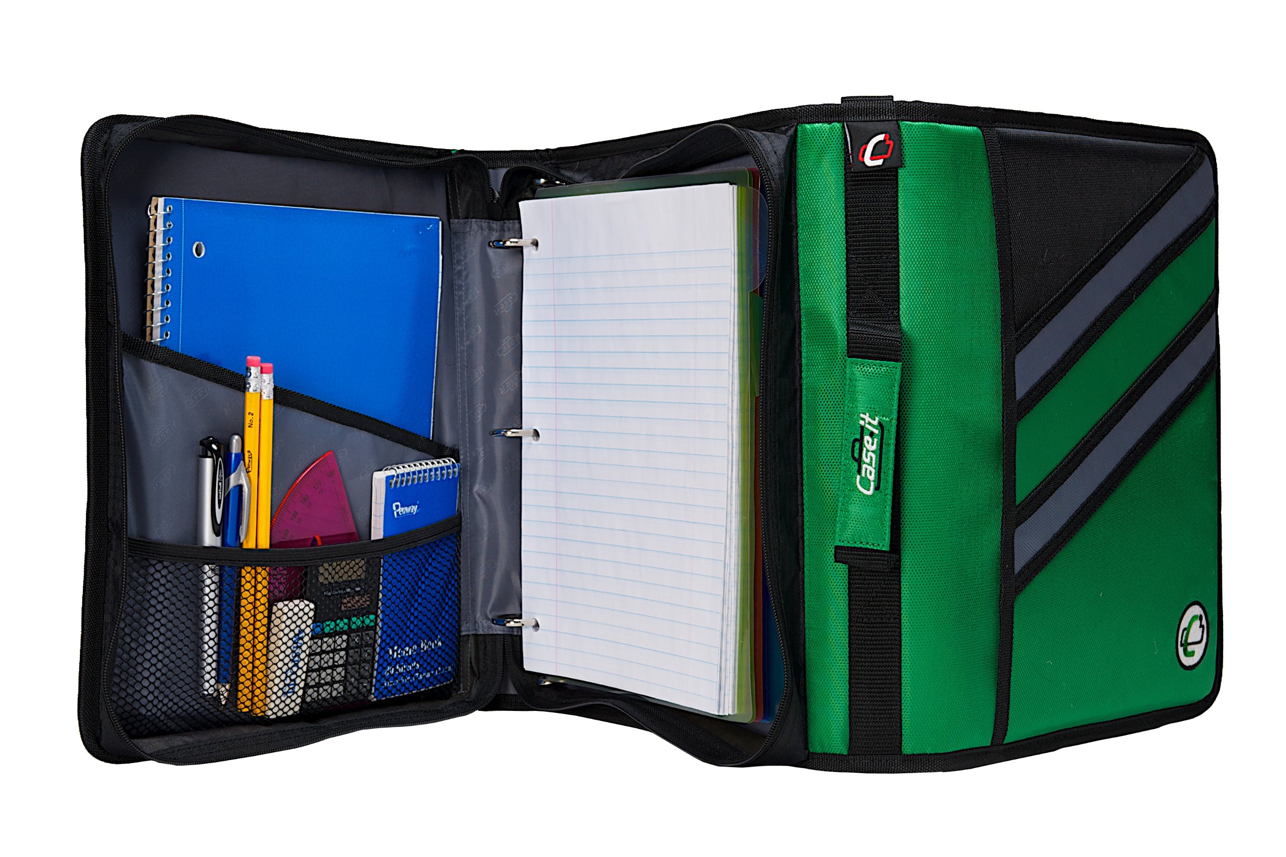 Case-it The Z Shape Zipper Binder - Two Binders in One - Double Sided 1.5 Inch D-Ring - Multiple Pockets - 500 Page Capacity - Comes with Shoulder Strap, Blue Z-176