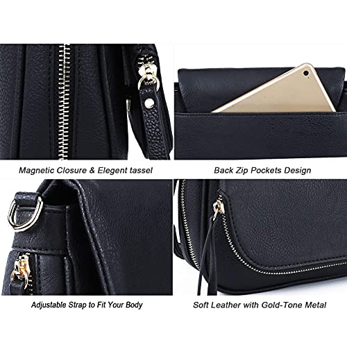 Crossbody Bags for Women Small Pu Leather Over the Shoulder Purses and Flap Cross Body Handbags with Multi Pockets