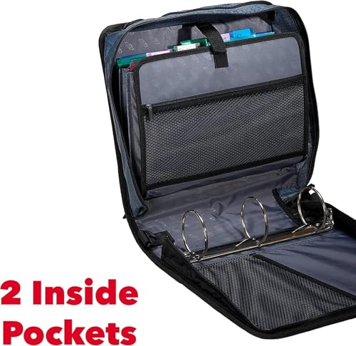 Case-it Mighty Zip Tab Zipper Binder, 3" O-Ring with 5-Color tabs, Expanding File Folder and Shoulder Strap and Handle, D-146-JBK Jet Black