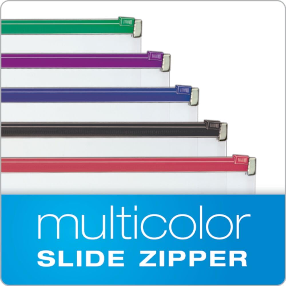 Cardinal Plastic Zippered Binder Pockets, 3-Hole Punched, Fits Full Letter Size 8-1/2" x 11" Sheets, Clear with Multicolor Zippers, 5-Pack (14650)