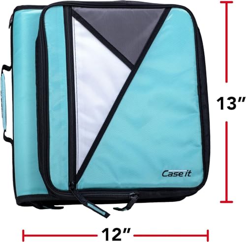 Case-it The Universal Zipper Binder - 2 Inch O-Rings - Padded Pocket That Holds up to 13 Inch Laptop/Tablet - Multiple Pockets - 400 Page Capacity - Comes with Shoulder Strap - Spearmint LT-007