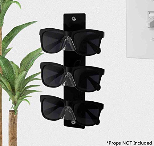 Marketing Holders Glasses Holder Holds 3 Pair Wall Mount with Hanging Hardware Black Acrylic Retail Locations Space Saver Organizer Storage Warehouses Eyeglasses Sunglasses Spectacles Bifocals