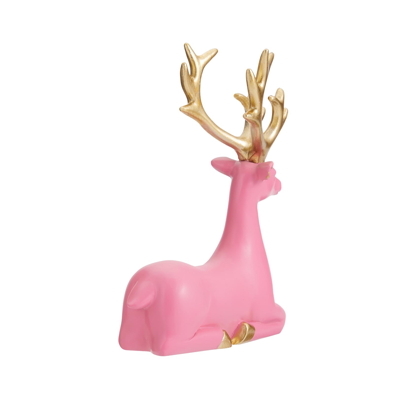 BULINGNA 2PCS Christmas Reindeer Figurines Sitting & Standing Deer Resin Statues Home Decor Creative Elk Decor for Cabinet, Office, Desktop (One Size, A-Pink)