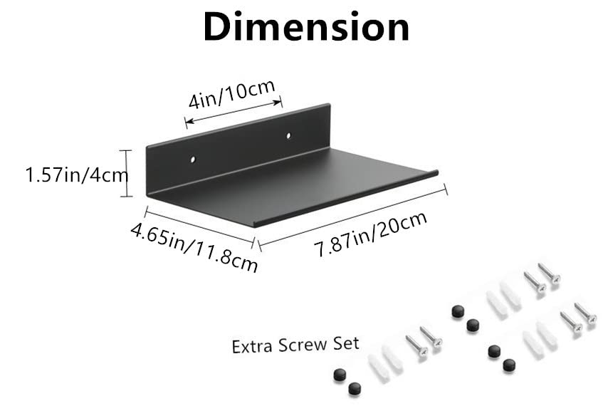 Z metnal Small Floating Shelves, Mini Display Metal Shelf for Collection, Decor Lack Wall Shelf, Utility Shelves,Aluminum, Wall Mounted, Matt Black, 8 inch, 2 Pack
