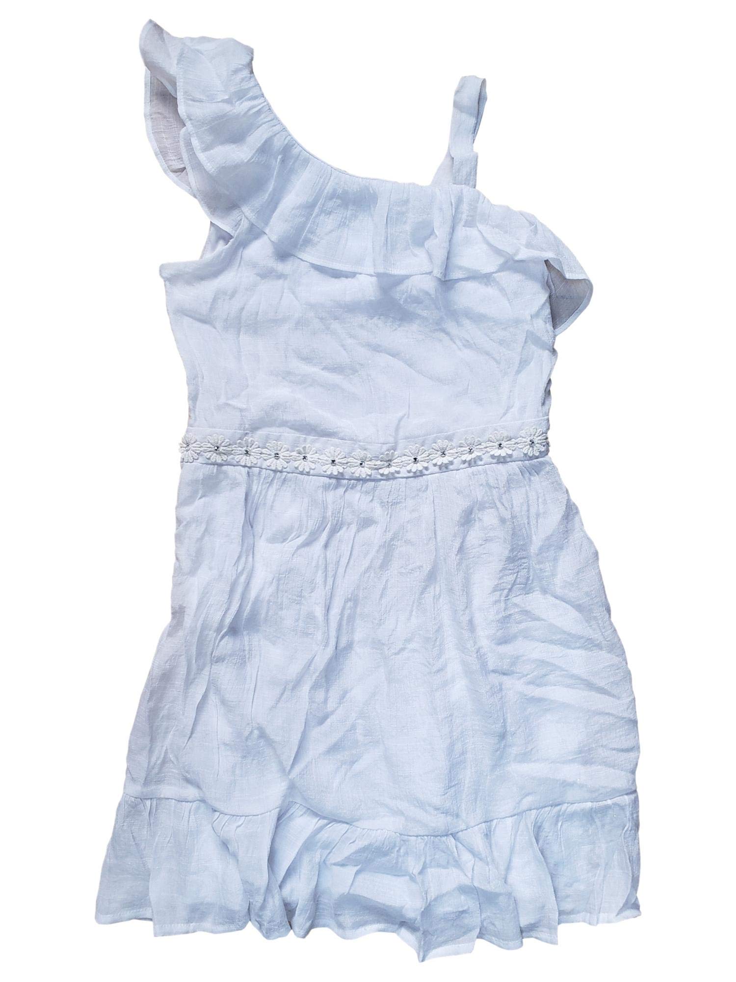 Amy's Closet Girls White Bling Flower Ruffled Lightweight Layered Summer Dress 16