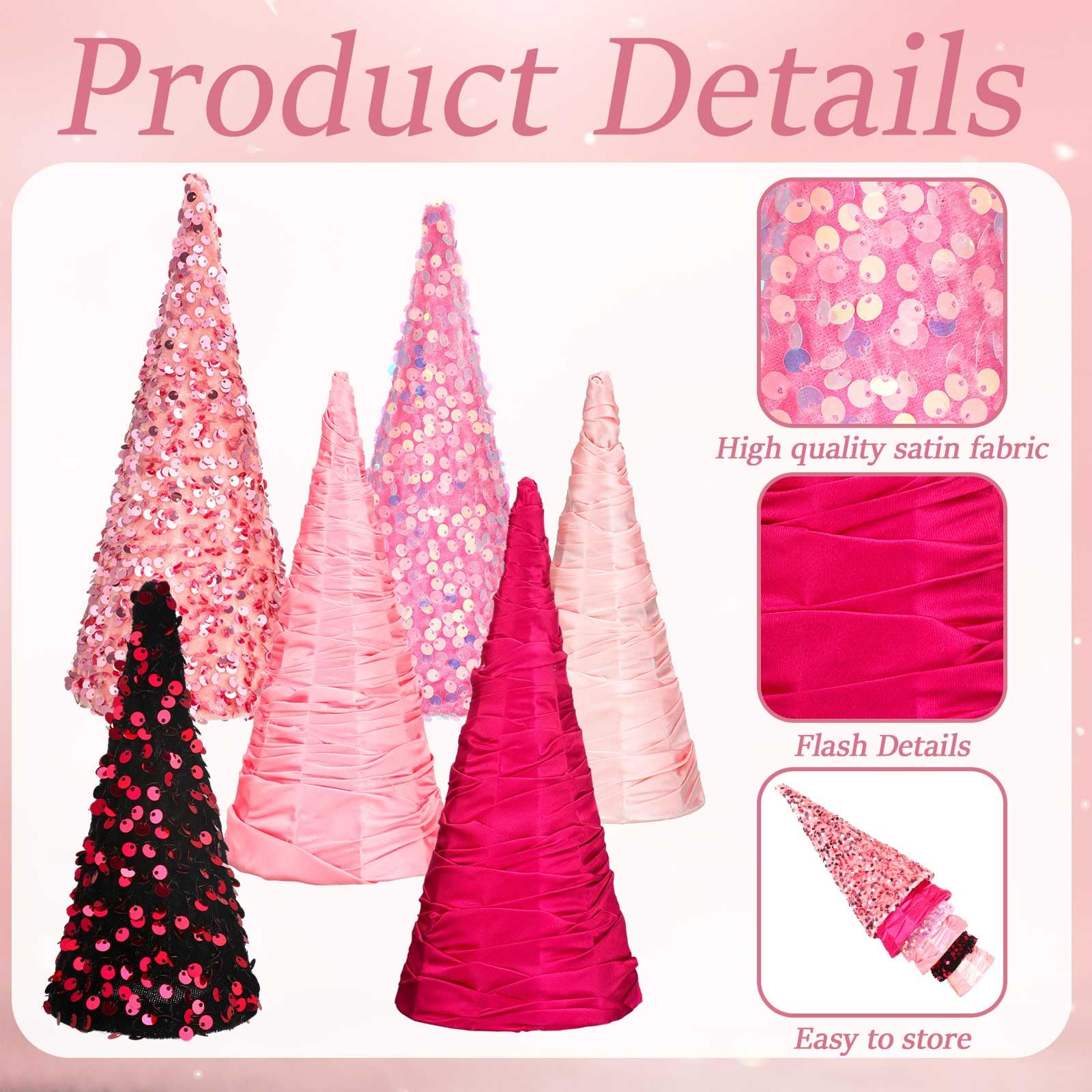 Kigley 6 Pcs Pink Valentine Day Tree Cone Decor 3 Various Size Tabletop Cone Valentine Trees Table Decorations Christmas Indoor Tiered Tray Home Decor Centerpieces(Pink,Wood)