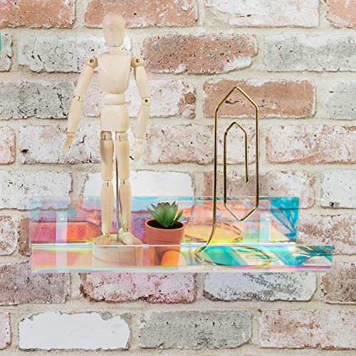 X-FLOAT The Original Rainbow Iridescent Acrylic Floating Shelves (Wall Mounted) for Bedroom, Bathroom, Living Room or Kitchen (Set of 2)
