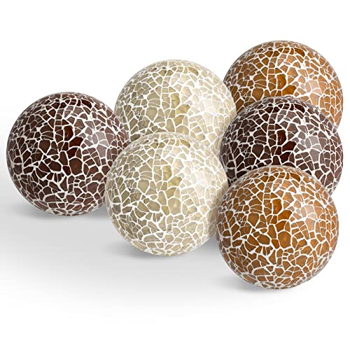 6 Pieces Mosaic Sphere Balls Decorative Mosaic Glass Balls Decorative Orbs Table Sphere for Living Room Decor Centerpiece Balls for Bowls Vases Dining Table Decor, Diameter 2.4 Inch (Classic Colors)