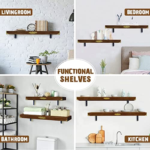 FesGif 36 Inch Floating Shelves for Wall Set of 2 Rustic Wood Wall Decor Storage Shelves Farmhouse Floating Wood Shelf Organizer Hanging Shelving for Kitchen Bedroom Bathroom Light Brown, 36ββ X 5.5ββ
