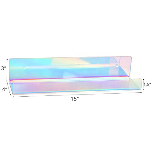 X-FLOAT The Original Rainbow Iridescent Acrylic Floating Shelves (Wall Mounted) for Bedroom, Bathroom, Living Room or Kitchen (Set of 2)