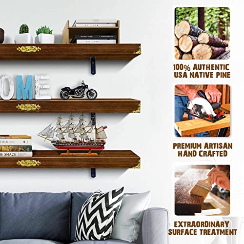 FesGif 36 Inch Floating Shelves for Wall Set of 2 Rustic Wood Wall Decor Storage Shelves Farmhouse Floating Wood Shelf Organizer Hanging Shelving for Kitchen Bedroom Bathroom Light Brown, 36ββ X 5.5ββ