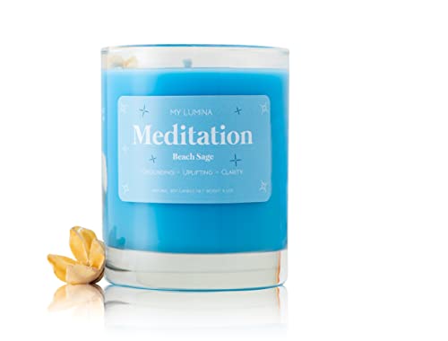 My Lumina Meditation Aromatherapy Candle w/Clear Quartz Crystal Inside, Beach Sage Relaxing Calming Positive Peace Energy, Soy Wax Blue Scented Candle for Home,Bath,Bathroom,Yoga,Self Care,Gift,Women