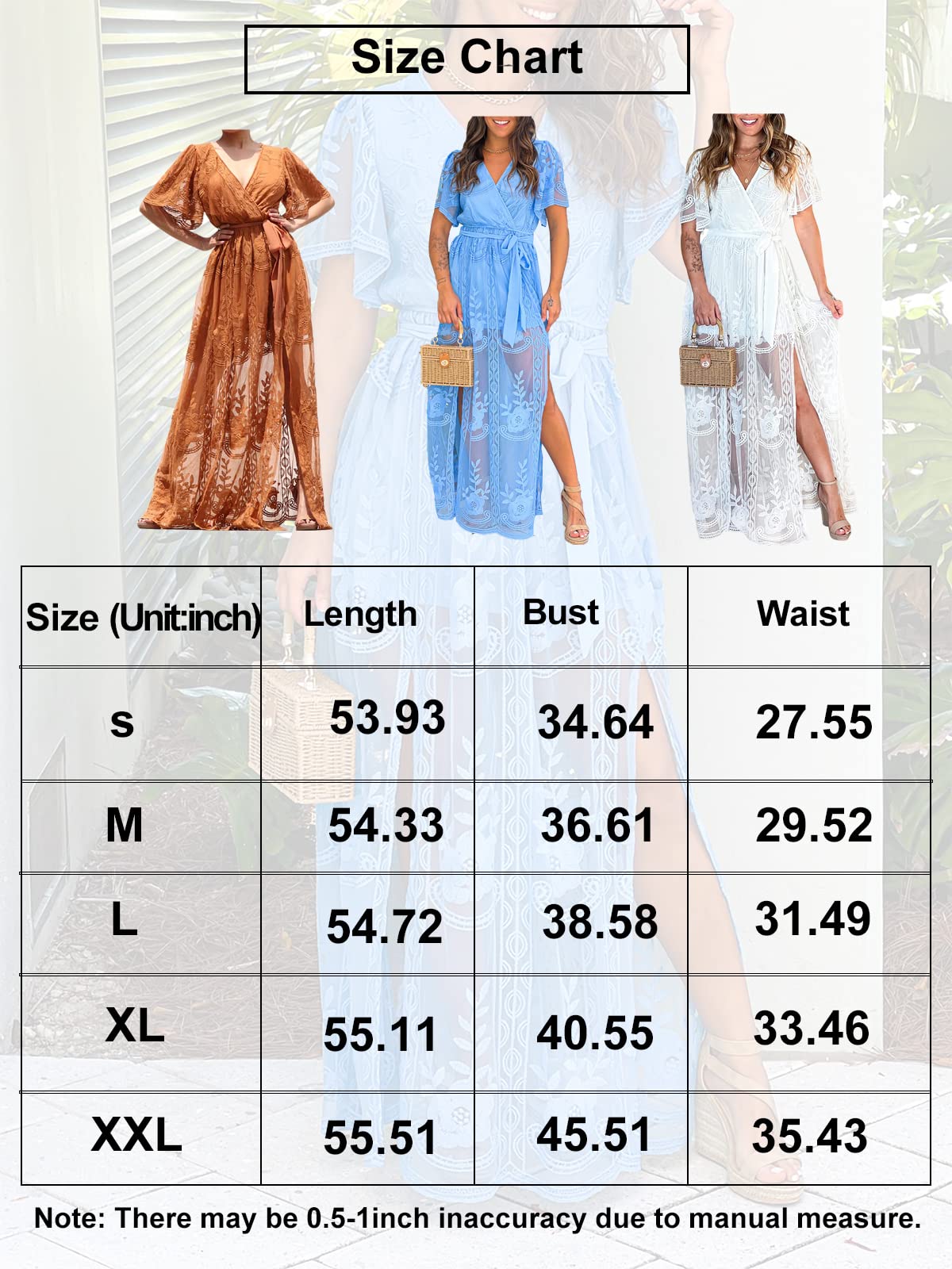 MERMAID'S CLOSET V-Neck Embroidery Lace White Bridal Shower Maxi Dress Women's Tie Waist Side Split Maternity Wedding Party Dresses