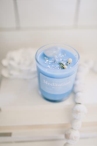 My Lumina Meditation Aromatherapy Candle w/Clear Quartz Crystal Inside, Beach Sage Relaxing Calming Positive Peace Energy, Soy Wax Blue Scented Candle for Home,Bath,Bathroom,Yoga,Self Care,Gift,Women