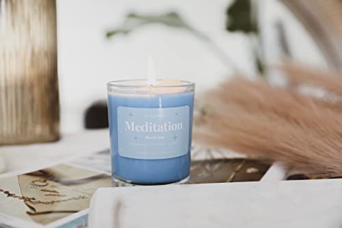My Lumina Meditation Aromatherapy Candle w/Clear Quartz Crystal Inside, Beach Sage Relaxing Calming Positive Peace Energy, Soy Wax Blue Scented Candle for Home,Bath,Bathroom,Yoga,Self Care,Gift,Women