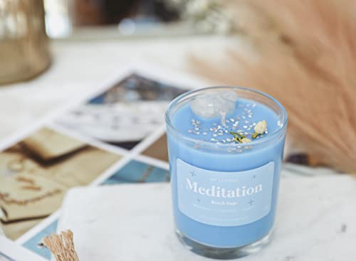My Lumina Meditation Aromatherapy Candle w/Clear Quartz Crystal Inside, Beach Sage Relaxing Calming Positive Peace Energy, Soy Wax Blue Scented Candle for Home,Bath,Bathroom,Yoga,Self Care,Gift,Women