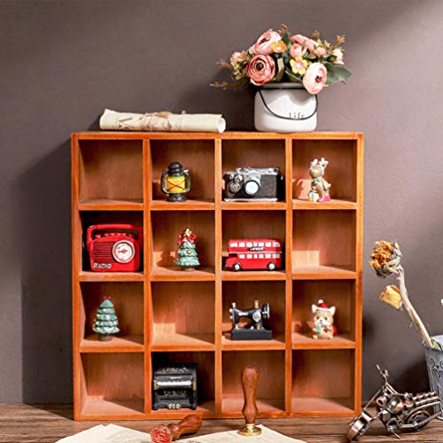 DOITOOL Freestanding Wood Shadow Box Shelf 16 Grids Rustic Wood Display Floating Shelves Farmhouse Wooden Wall Shelf for Figures Shot Glasses Spice Can or Collection