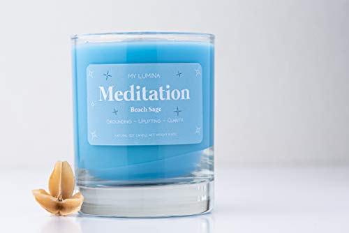 My Lumina Meditation Aromatherapy Candle w/Clear Quartz Crystal Inside, Beach Sage Relaxing Calming Positive Peace Energy, Soy Wax Blue Scented Candle for Home,Bath,Bathroom,Yoga,Self Care,Gift,Women