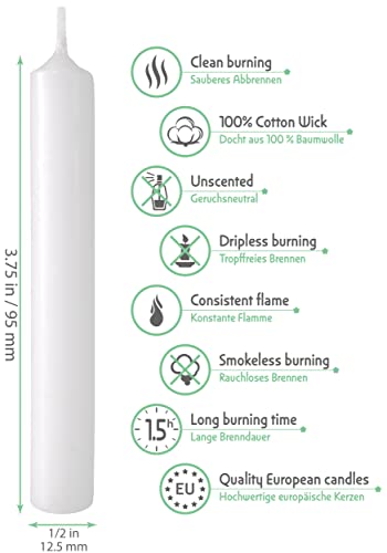 Eika Premium Christmas Tree Candles - Set of 20 Traditional Christmas Wax Candles for Pyramids, Carousels & Chimes - Made in Europe - Solid Colored - White