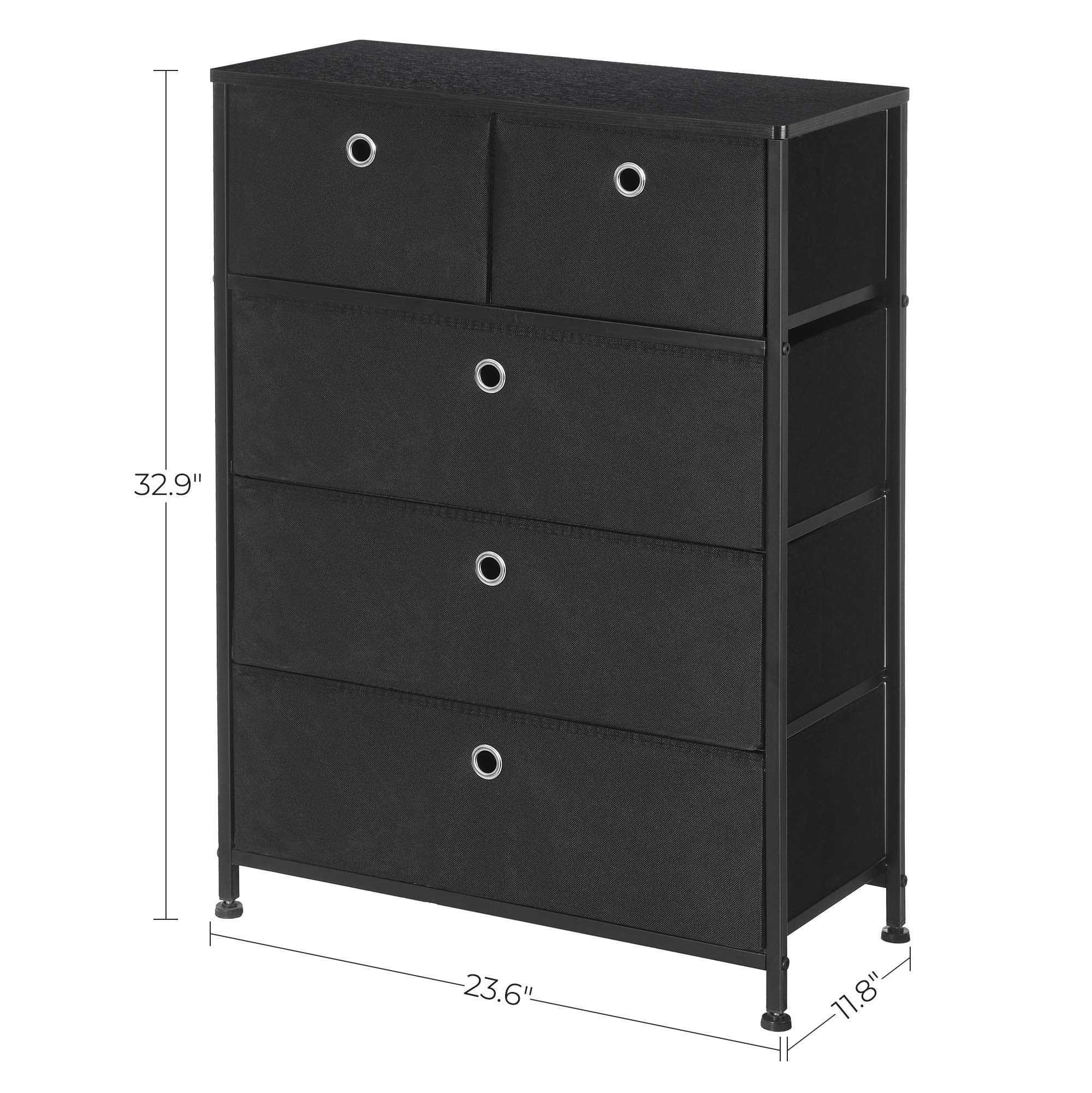 SONGMICS Storage Chest Dresser 5 Fabric Drawers Closet Apartment Dorm Nursery, 23.6 x 11.8 x 32.9 Inches, Black