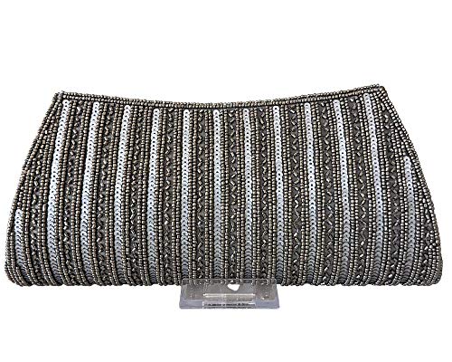 CRAFT BAZAAR Women's Handmade Beaded Wristlet Clutch Purse Sequin Evening Clutch For Brides Weddings Parties (Gray)