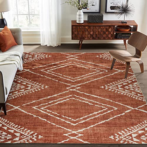 ReaLife Machine Washable Rug - Stain Resistant, Non-Shed - Eco-Friendly, Non-Slip, Family & Pet Friendly - Made from Premium Recycled Fibers - Moroccan Diamond - Orange, 5' x 7'
