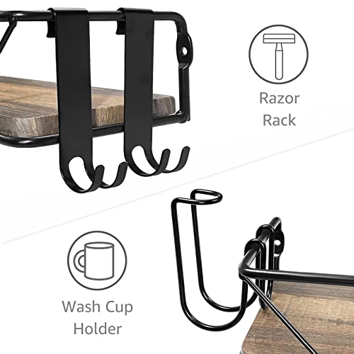 QEEIG Floating Shelves - Bathroom Shelves with Towel Bar Wall Mounted Shelf Farmhouse Bathroom Decor 16 inch Set of 2 (FS014)