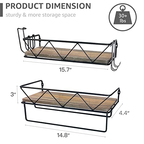 QEEIG Floating Shelves - Bathroom Shelves with Towel Bar Wall Mounted Shelf Farmhouse Bathroom Decor 16 inch Set of 2 (FS014)