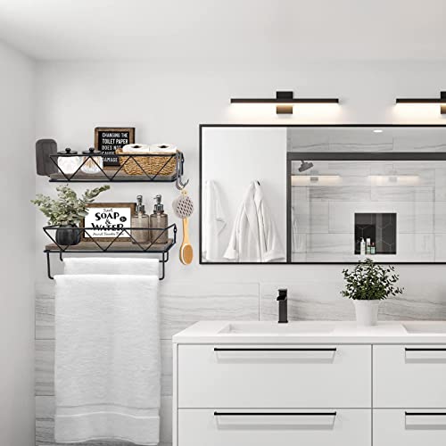 QEEIG Floating Shelves - Bathroom Shelves with Towel Bar Wall Mounted Shelf Farmhouse Bathroom Decor 16 inch Set of 2 (FS014)