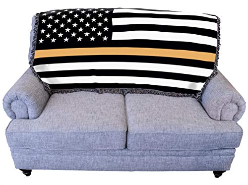 Pure Country Weavers Police Department - Dispatcher - Yellow Thin Line American Flag Blanket - Gift Tapestry Throw for Back of Couch or Sofa - Woven from Cotton - Made in The USA (61x36)