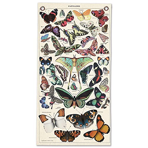 Papillons Butterflies - Canvas Wall Scroll Art Poster - Large Vintage Minimalist Hanging 16" x 32" Wall Decor Print - Perfect for Bedrooms, Bathroom, Living Rooms Or Kitchens Under $20