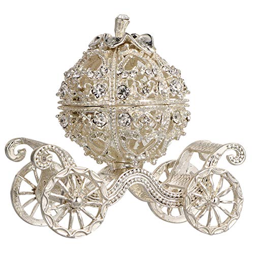 NUOBESTY Cinderella Pumpkin Carriage Decorative Hinged Jewelry Trinket Box Silver Rhinestone Jewelry Display Holder Unique Gift for Grils Women