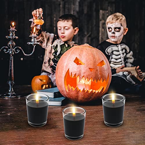 Black Halloween Votive Candles in Glass 12 Packs Small Unscented Soy Wax Candles