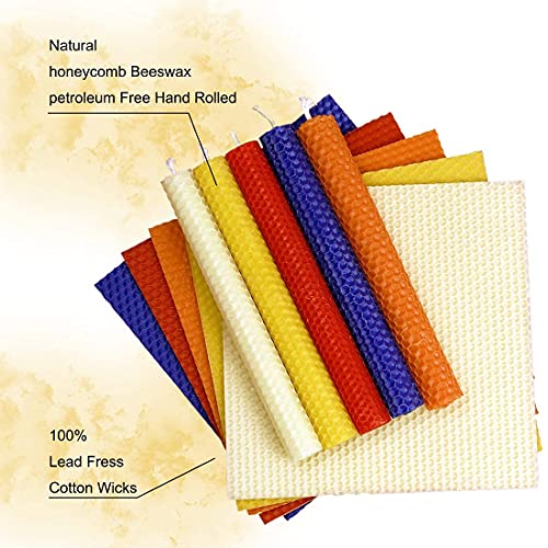 DEYBBY Handmade Beeswax Taper Candles, Dripless Wax Candles, Hand-Rolled Honeycomb Candles for Dinner Party, Set of 6 Flat Top(Brown Raw)
