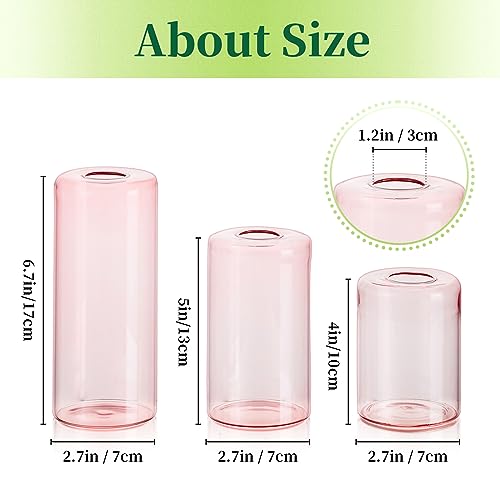 Small Glass Bud Vases for Centerpieces – Hewory 12pcs Pink Blown Single Flower Vases Bulk, Modern Mini Cylinder Vase Set for Wedding Anniversary Birthday Party Events Home Living Room Table Decor