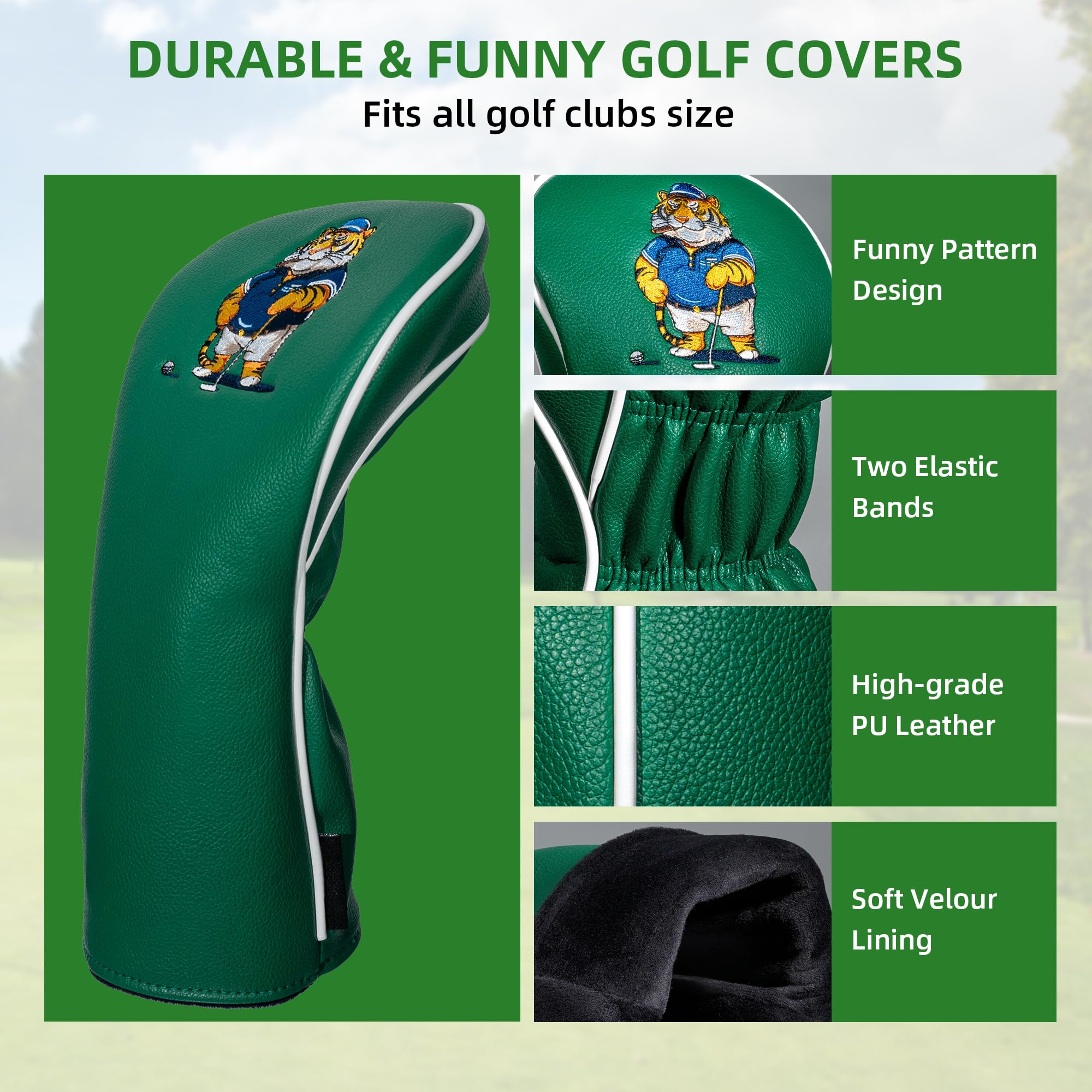 Frimon Golf Club Head Cover for Driver Fairway Hybrid Wood Cover PU Leather Fashion 1 3 5 U Golf Head Cover with Interchangeable ID Tags Golf Cover Gift for Men Women Golf Enthusiasts (FM-S305-WT)
