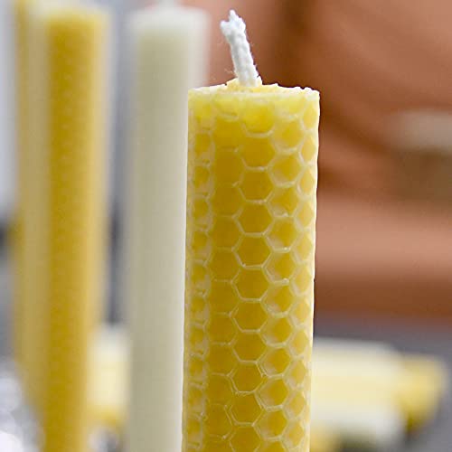 DEYBBY Handmade Beeswax Taper Candles, Dripless Wax Candles, Hand-Rolled Honeycomb Candles for Dinner Party, Set of 6 Flat Top(Brown Raw)