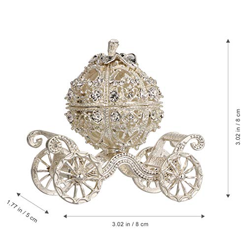 NUOBESTY Cinderella Pumpkin Carriage Decorative Hinged Jewelry Trinket Box Silver Rhinestone Jewelry Display Holder Unique Gift for Grils Women