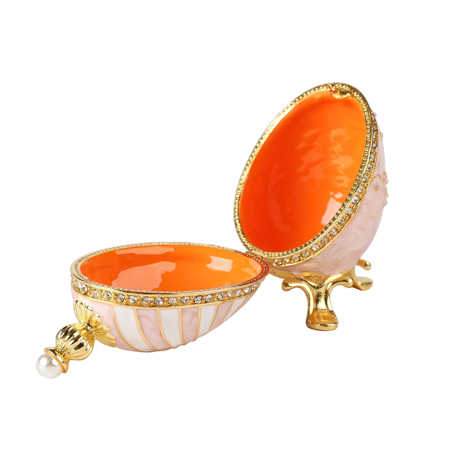 Furuida Pink Easter Egg Shape Jewelry Trinket Boxes Hinged with Love Shape Rhinestones Enamel Craft Gift for Women