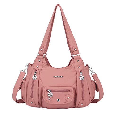 Angel Barcelo Roomy Fashion Hobo Womens Handbags Ladies Purse Satchel Shoulder Bags Tote Washed Leather Bag Pink