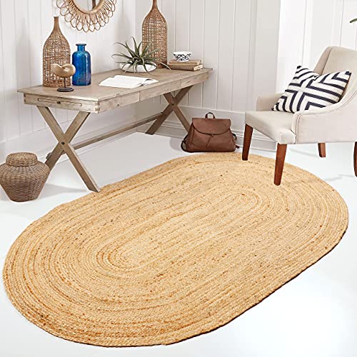 100% Jute Area Rug 4’x6'- Hand Crafted Natural Fiber- Vintage Collection- Eco Friendly Carpet- Farmhouse Indoor Beautiful Style for Living & Bedroom- Braided Carpet for Accent Floor Coverings(Oval)