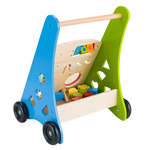 Wooden Baby Push Walkers for 1 Year Old Boys Girls, Push and Pull Learning Activity Center with Xylophone Shape Sorter Montessori Toys