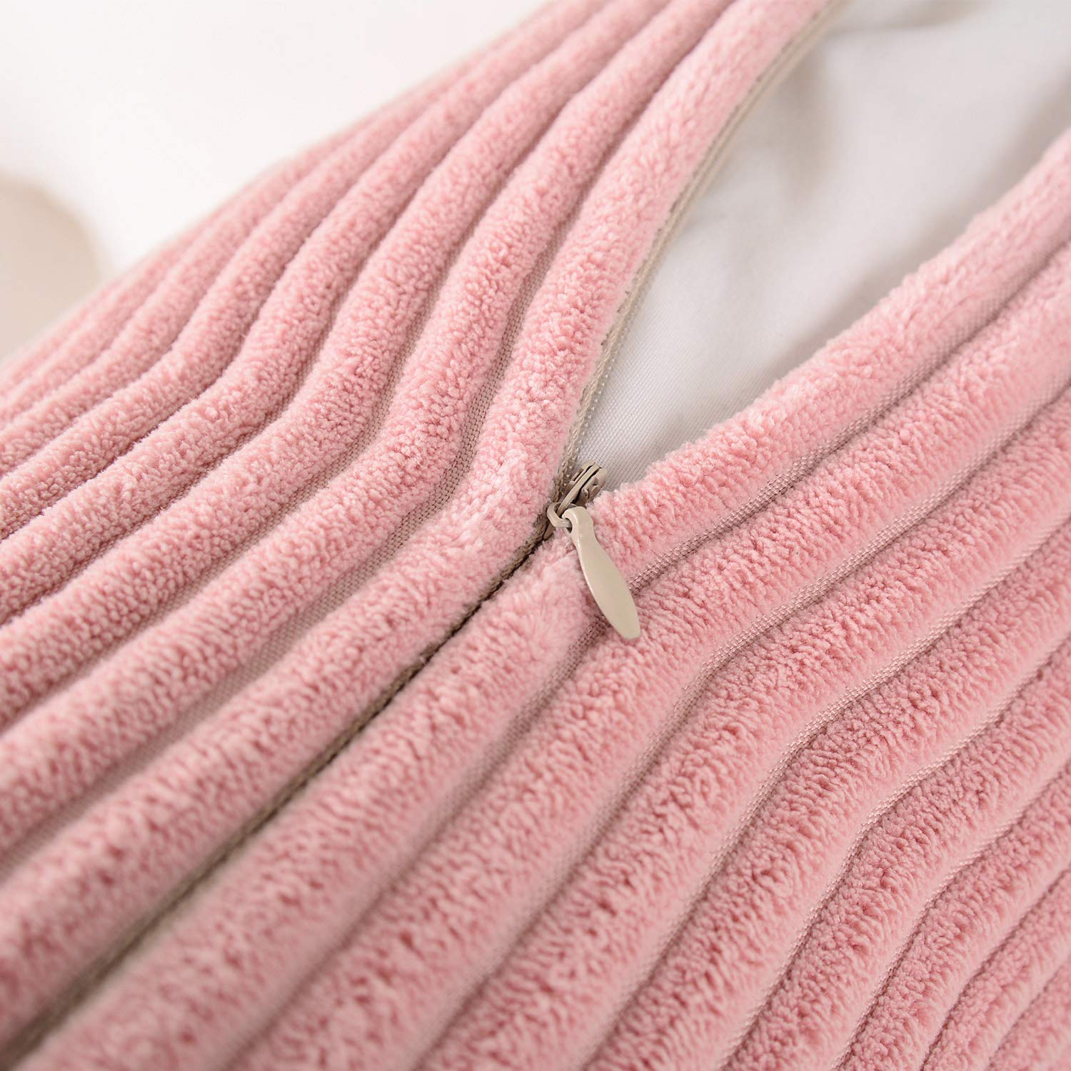 MERNETTE Pack of 2, Corduroy Soft Decorative Square Throw Pillow Cover Cushion Covers Pillowcase, Home Decor Decorations for Sofa Couch Bed Chair 18x18 Inch/45x45 cm (Striped Peach Pink)