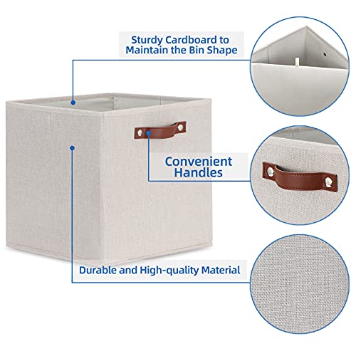 Temary Fabric Storage Cubes Storage Bins with Dual Leather Handles, 4 Pack Cube Baskets 13x13 Foldable Cube Organizers for Shelves, Home, Office, Nursery